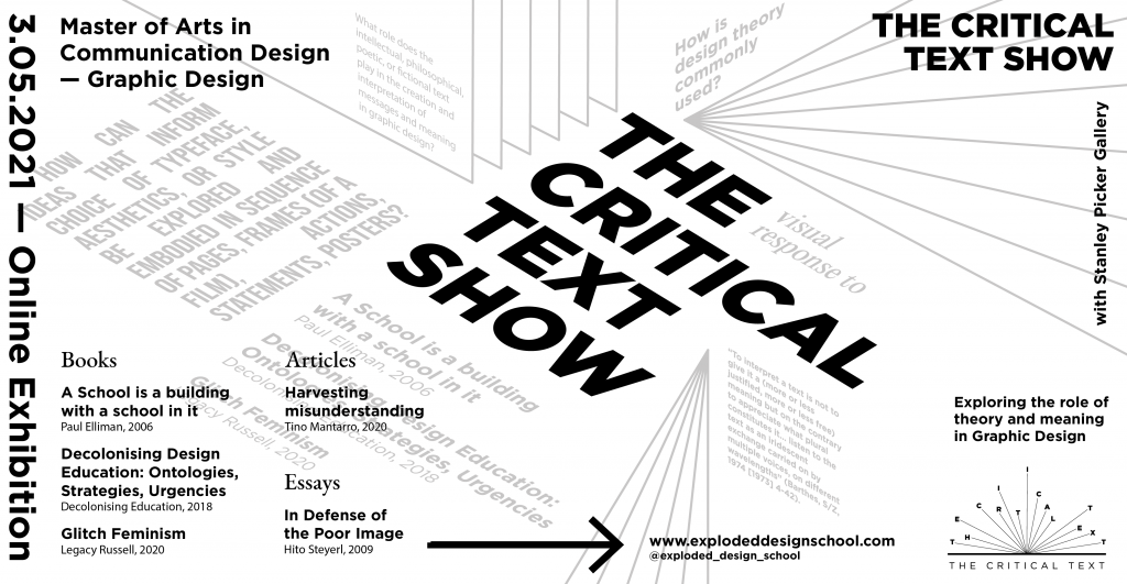 The Exploded Design School: The Critical Text Show | Stanley Picker Gallery
